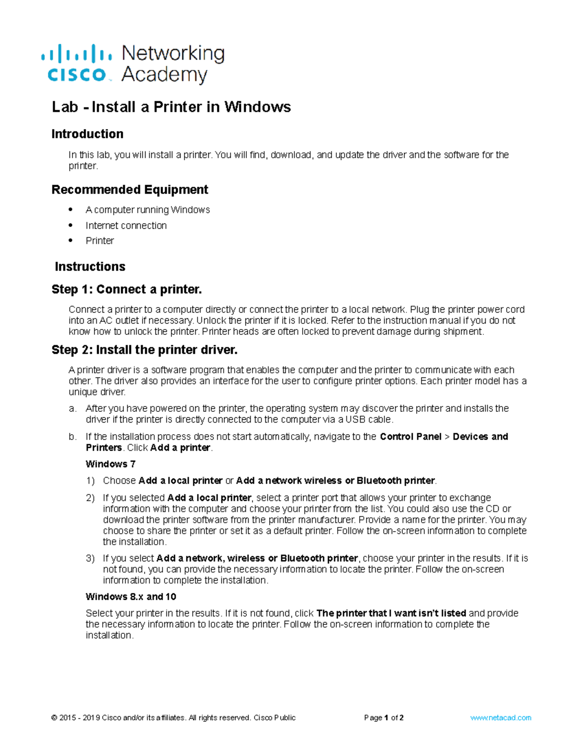 8.3.1.3 Lab - Install a Printer in Windows - Lab - Install a Printer in ...
