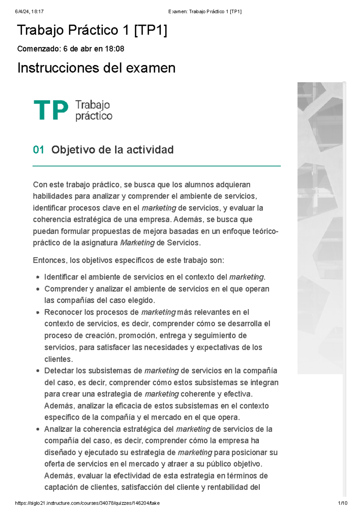 TP1 - Marketing DE Servicios - 70% - Trabajo Práctico 1 [TP1] Comenzado ...