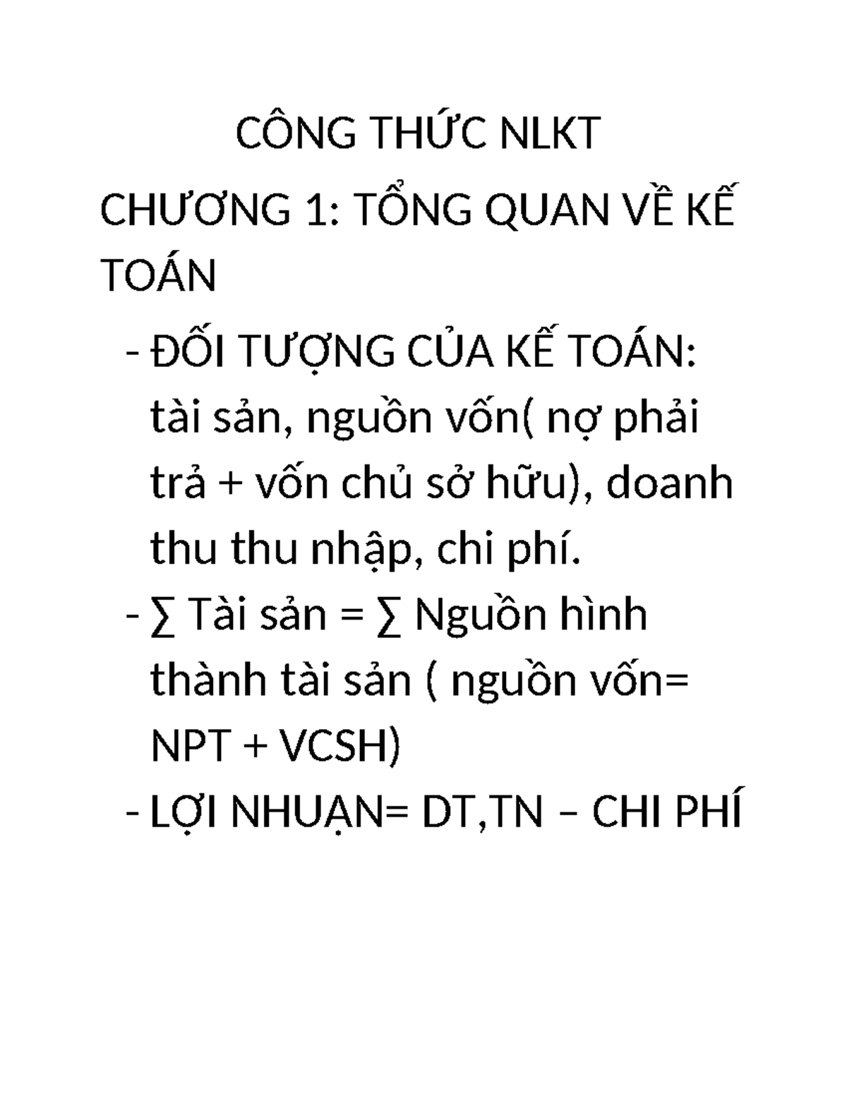 CÔNG THỨC NLKT - that's good - CÔNG THỨC NLKT CHƯƠNG 1: TỔNG QUAN VỀ KẾ ...