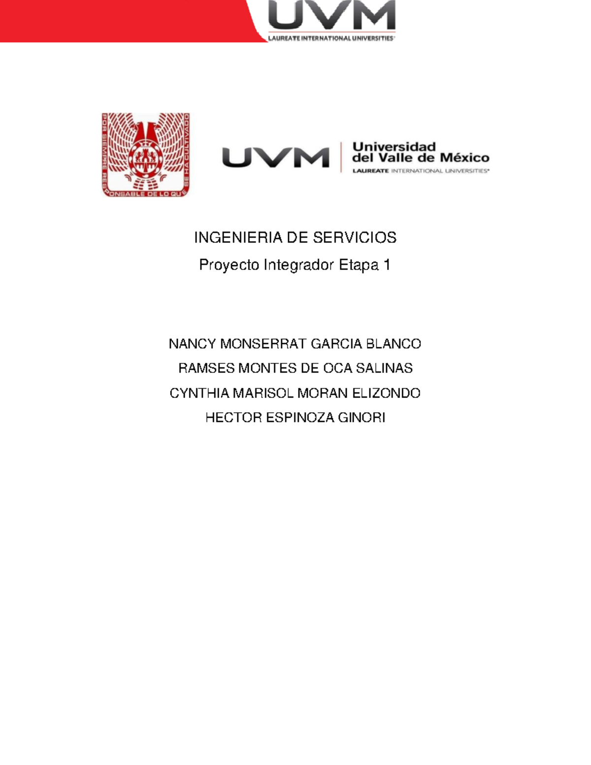Etapa 1 proyecto - INGENIERIA DE SERVICIOS Proyecto Integrador Etapa 1 ...