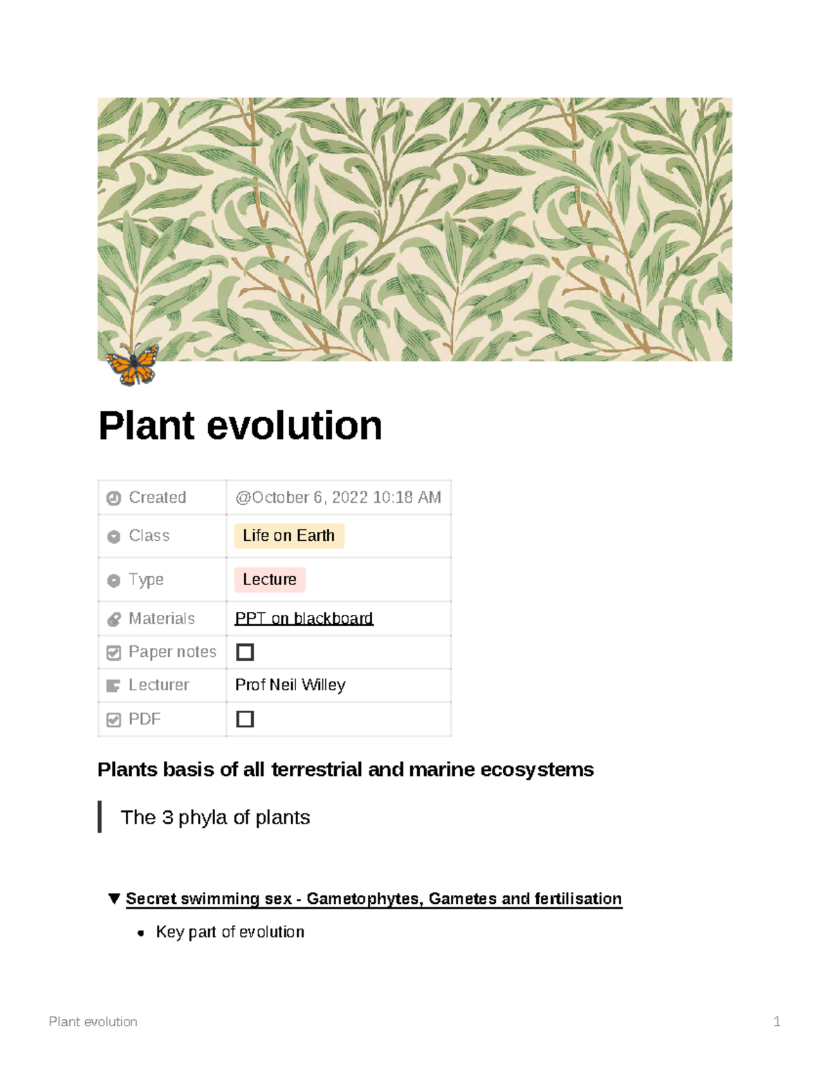 Plant evolution - ¹ Plant evolution Created Class Life on Earth Type ...