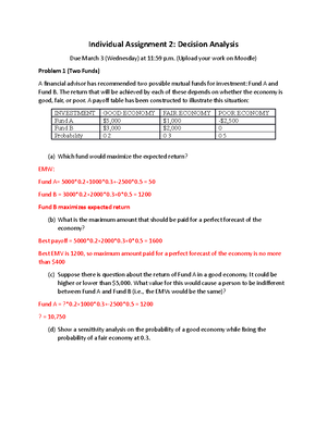 Assignment 2 Decision Analysis Solution - Assignment 2: Decision Analysis Problem 1 (Susan ...