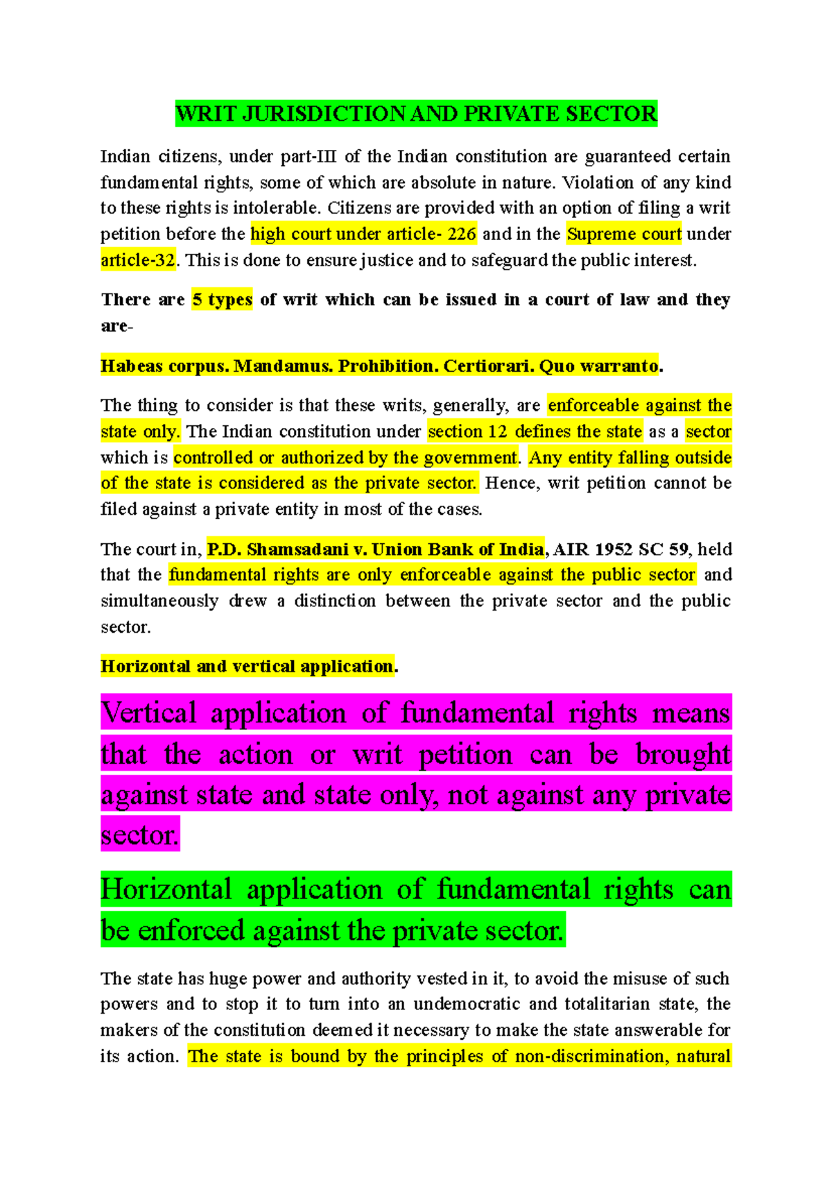 Writ jurisdiction and private sector - WRIT JURISDICTION AND PRIVATE ...