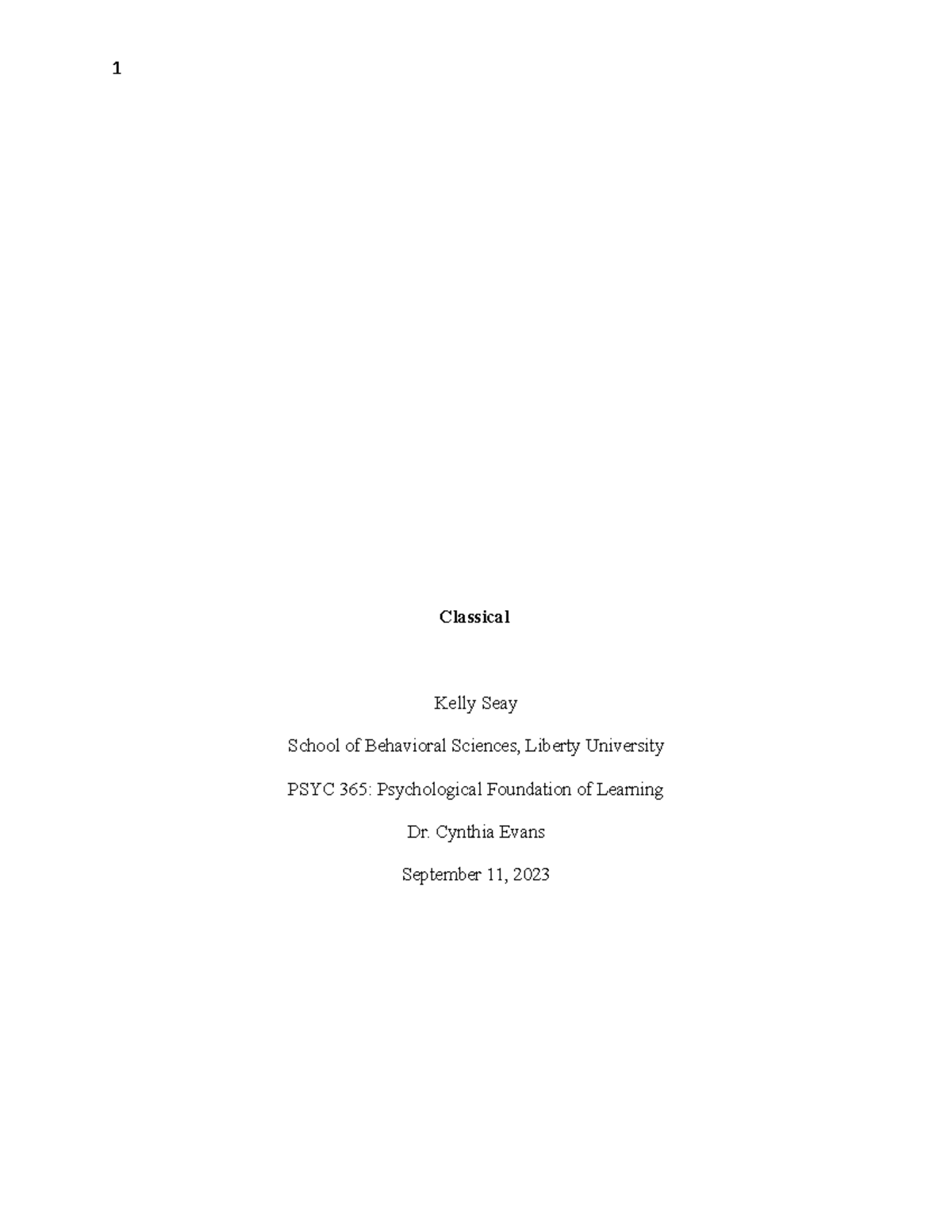 Classical Essay - Classical Kelly Seay School of Behavioral Sciences ...