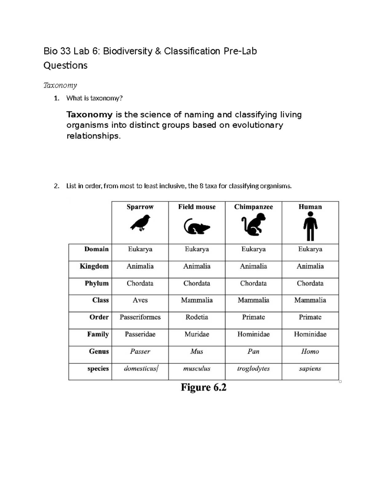 Lab 6 Report - lab works - Bio 33 Lab 6: Biodiversity & Classification ...