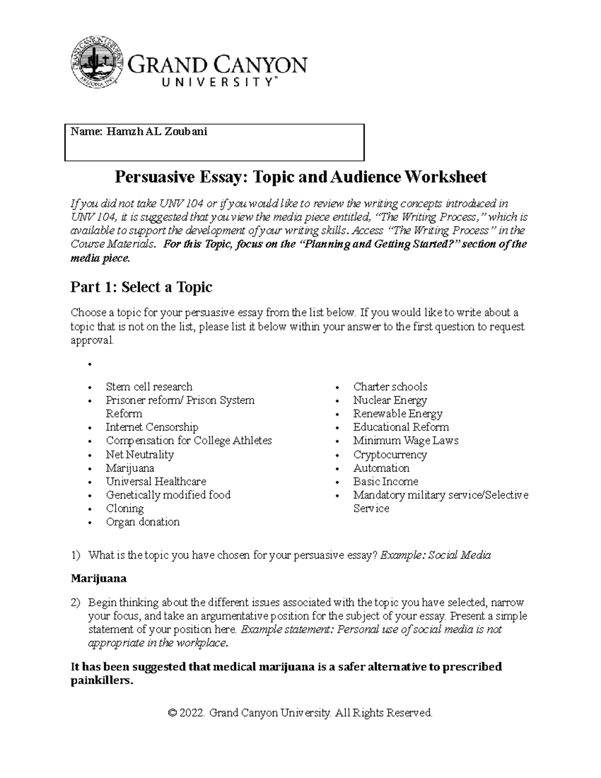 T1 Topicand Audience Worksheet PHI105 Persuasive Essay Planning 9 5 22 ...