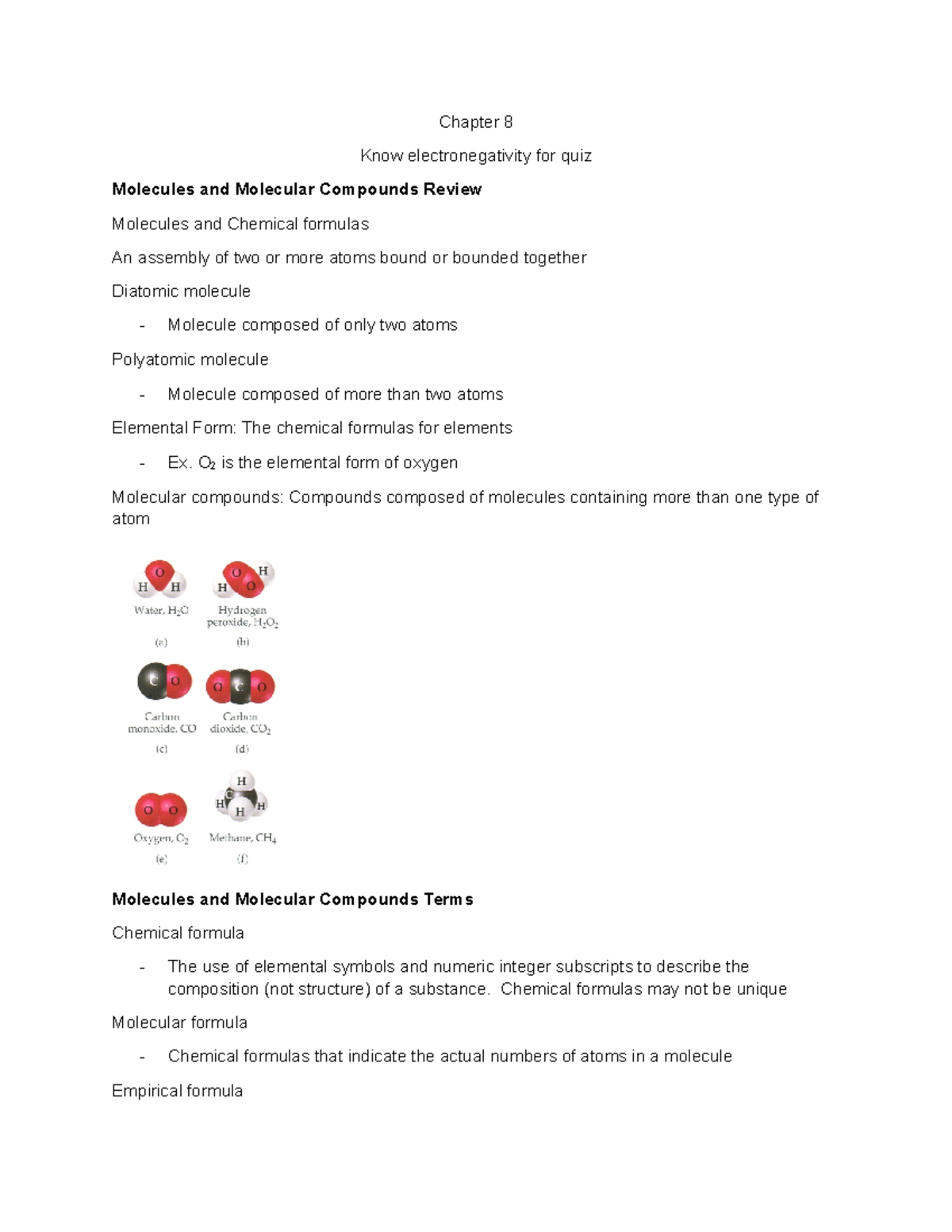 Chapter 8 - Chapter 8 Know electronegativity for quiz Molecules and ...