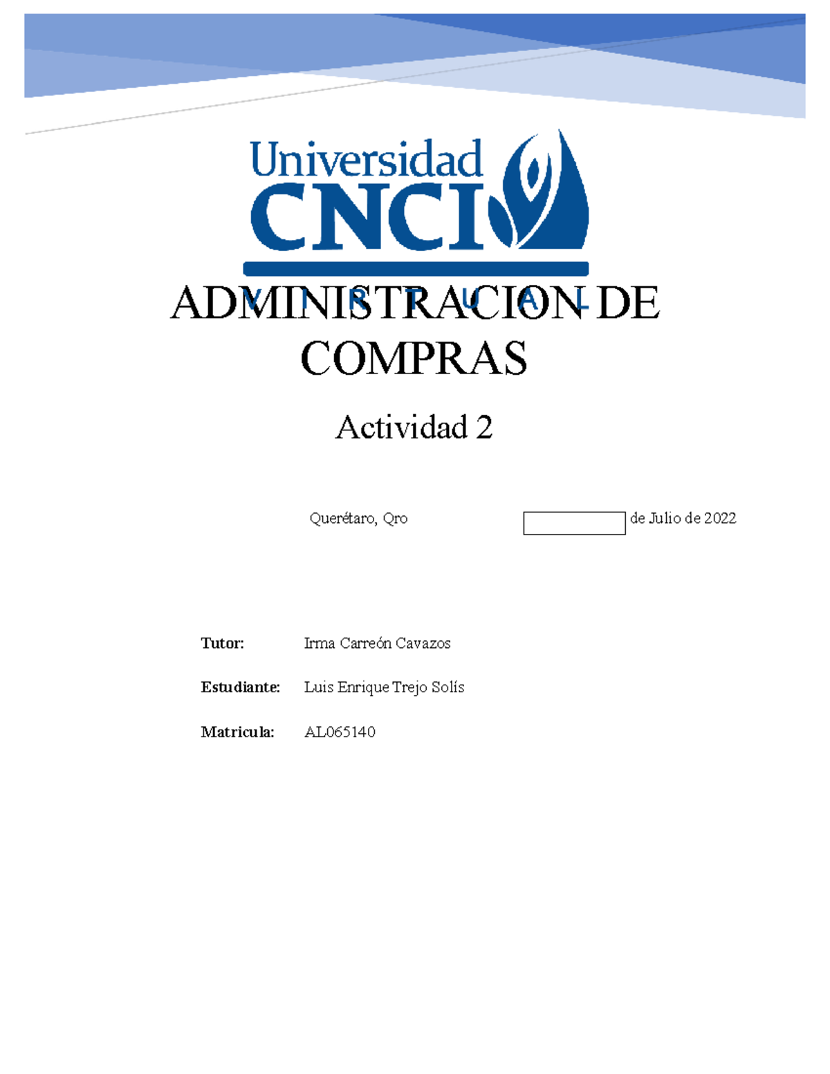 Actividad 2 Administracion DE Compras - ADMINISTRACION DE COMPRAS Actividad 2 Querétaro, Qro de ...