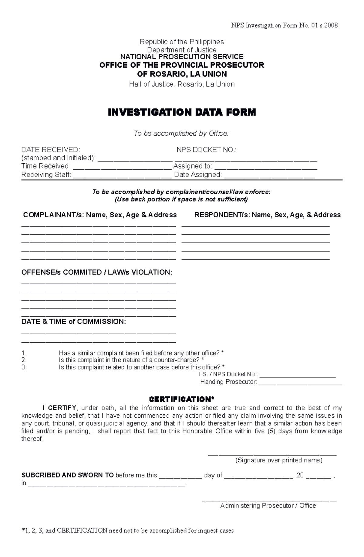 351666620 113043259 Investigation Data Form doc - NPS Investigation ...