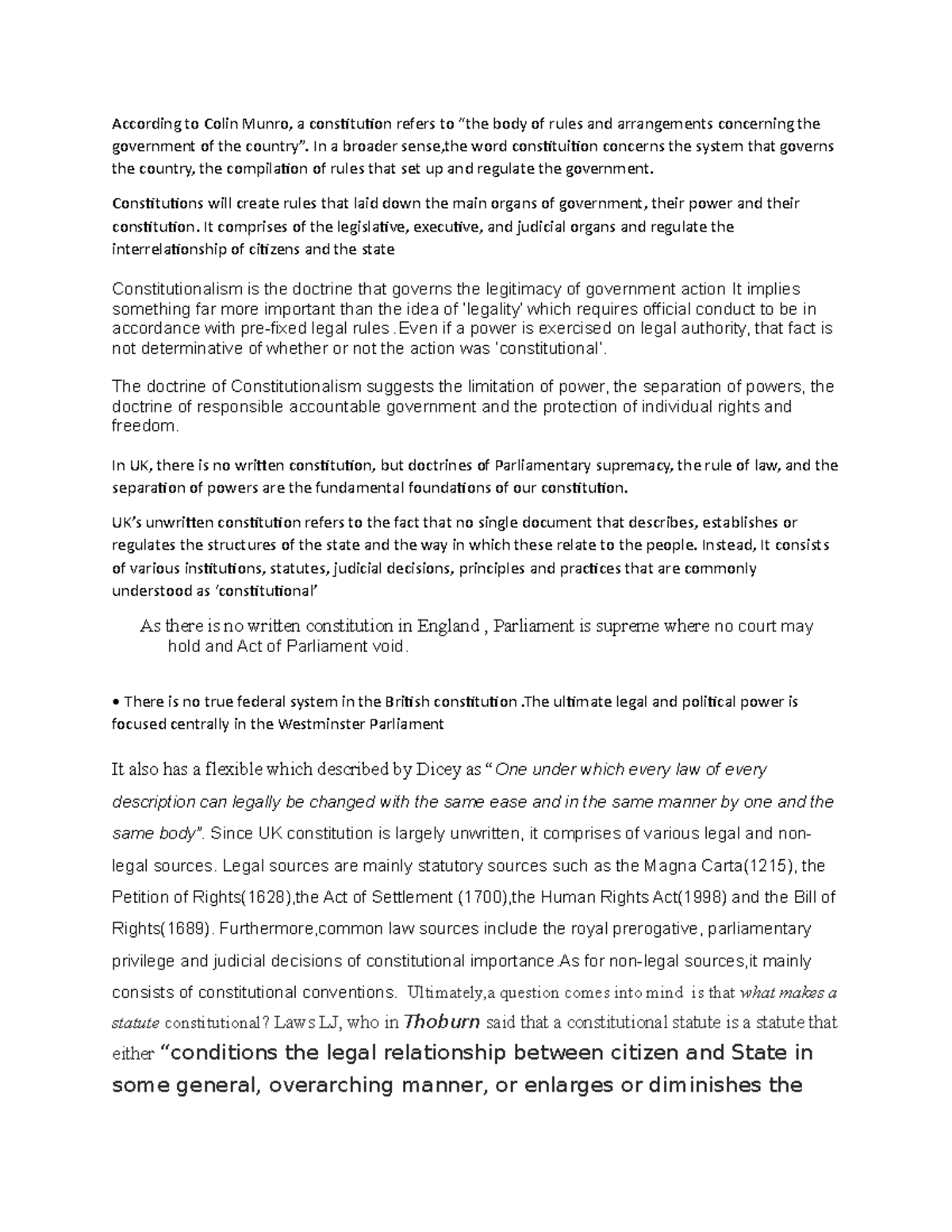Constitu - According to Colin Munro, a constitution refers to “the body ...