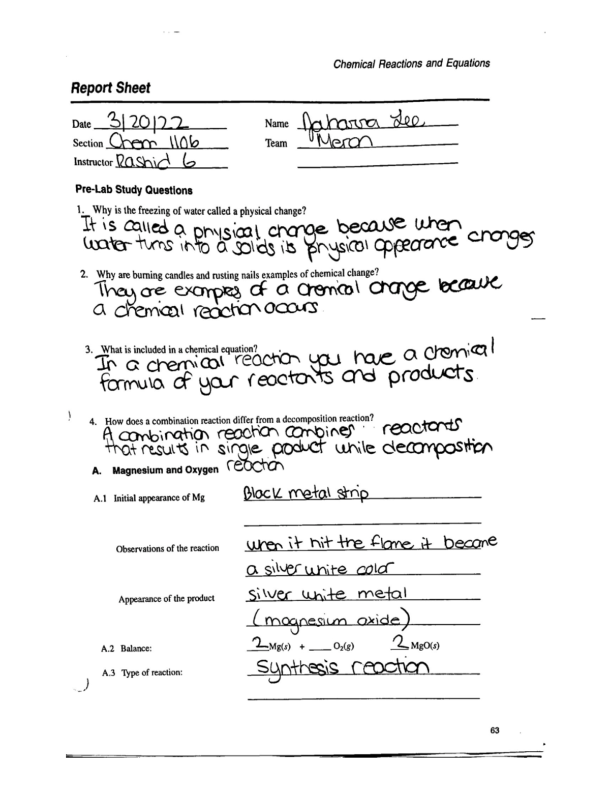 Chemical Reactions and Equations - Studocu