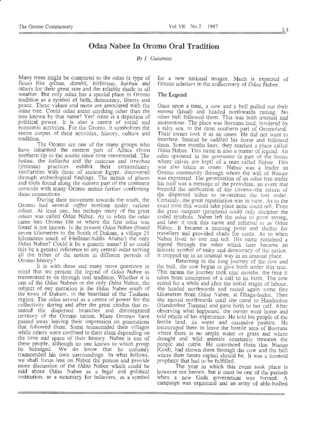 Odaa nabee in oromo oral tradition - management - Studocu