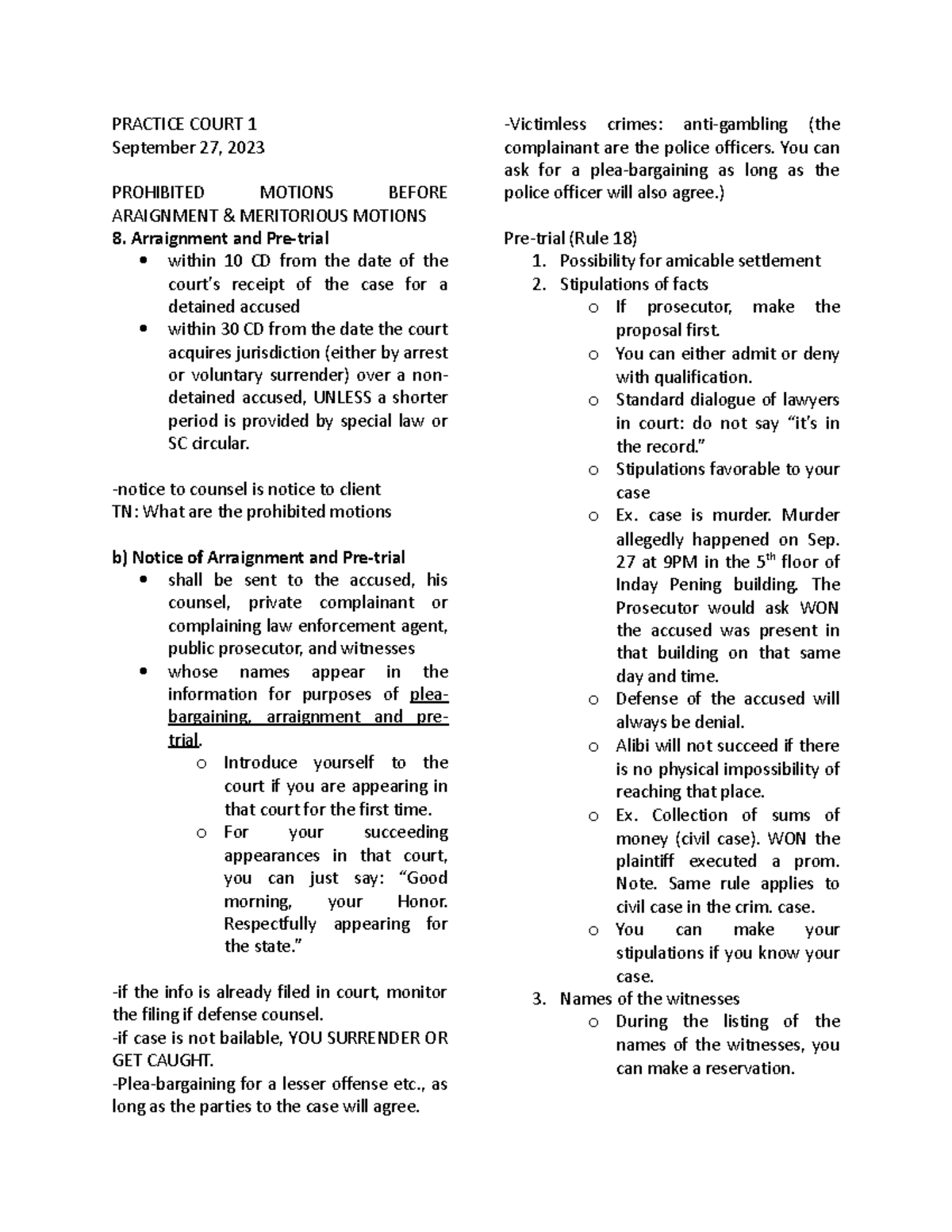 Practice Court 1 (September 27, 2023) - PRACTICE COURT 1 September 27 ...