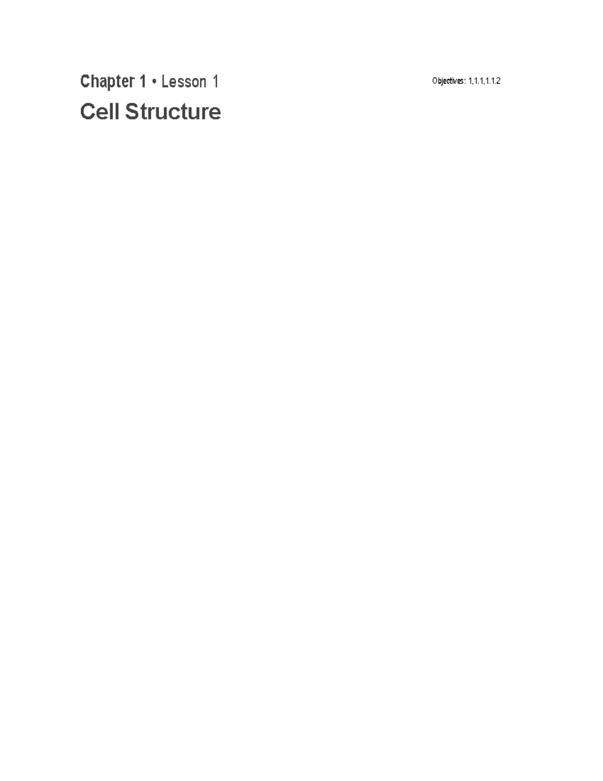 Chapter 1 cell biology lesson 1 - Chapter 1 • Lesson 1 Cell Structure ...