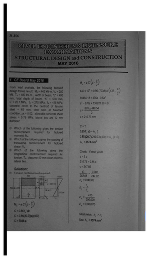 SEC May 2019 Besa - CE - boards probs - BS Civil Engineering - Studocu