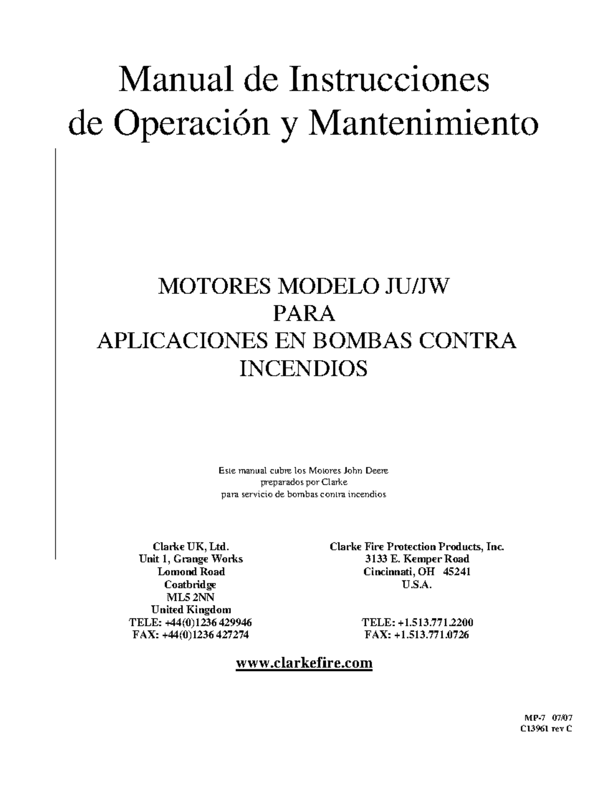 Manual de instrucciones de operaci 243 n y mantenimiento - Manual de Instrucciones de Operación ...