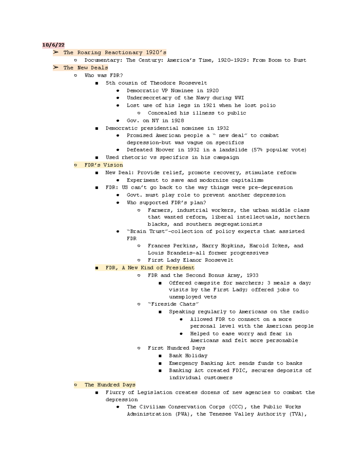HIST Notes - 10/6/ The Roaring Reactionary 1920’s Documentary: The ...