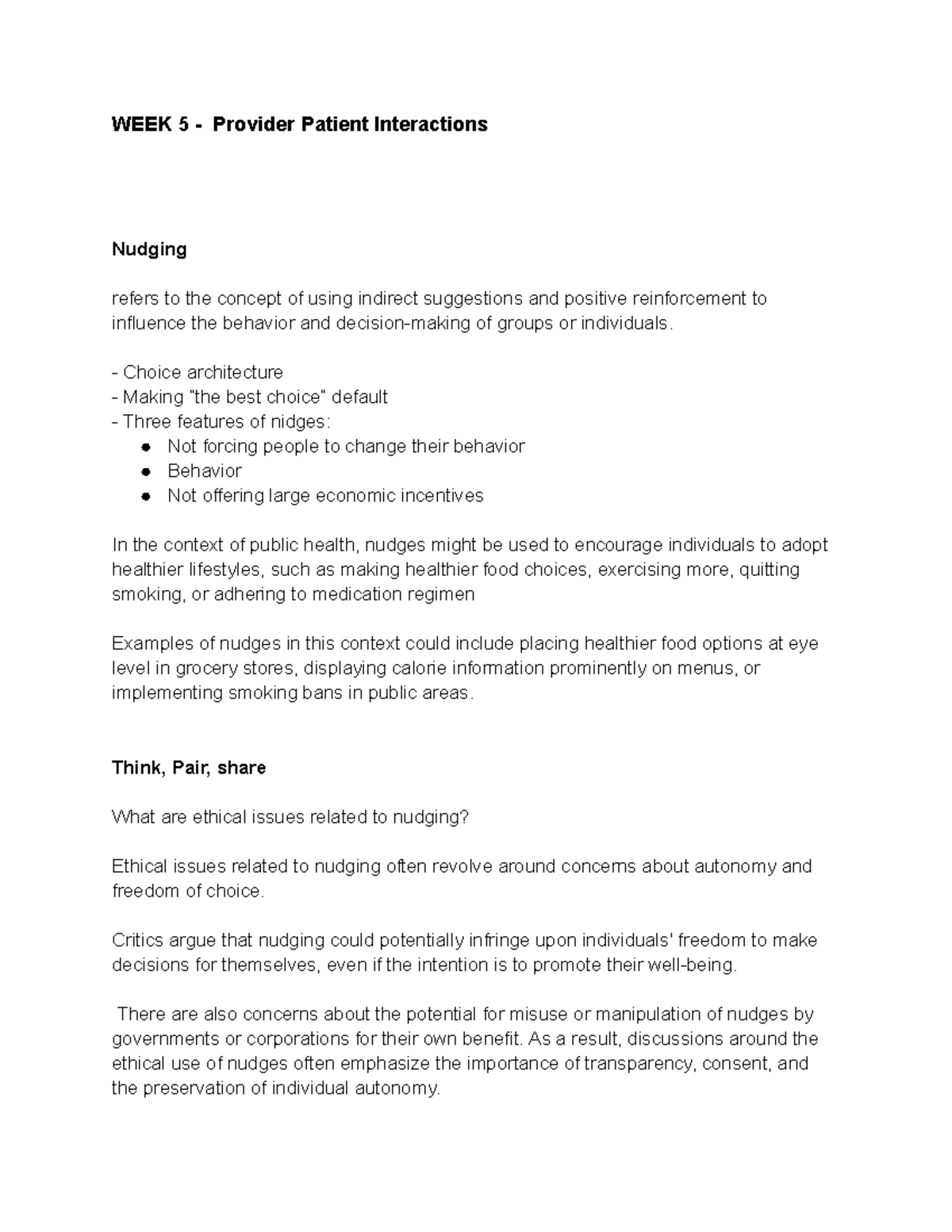 WEEK 5 - Week 5 lecture notes on Provider Patient Interactions - WEEK 5 ...