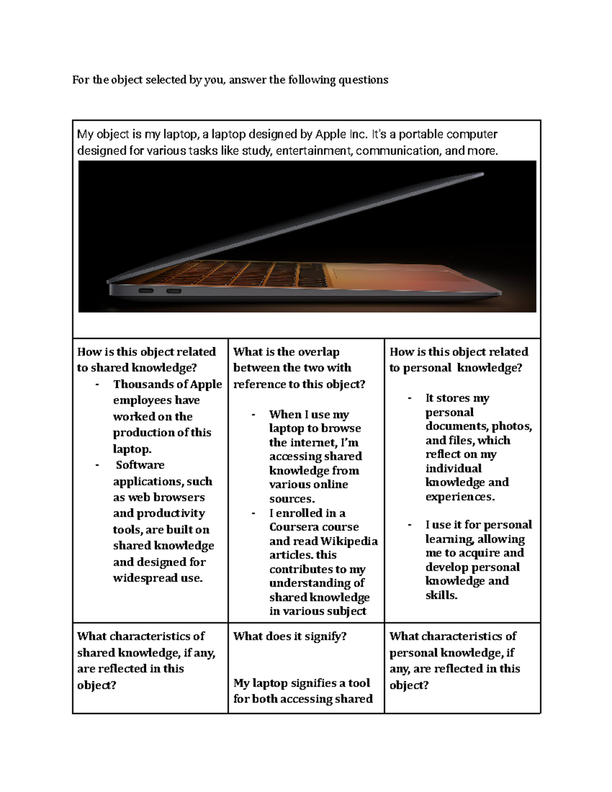 TOK FA2 - Tok helpguide - For the object selected by you, answer the ...