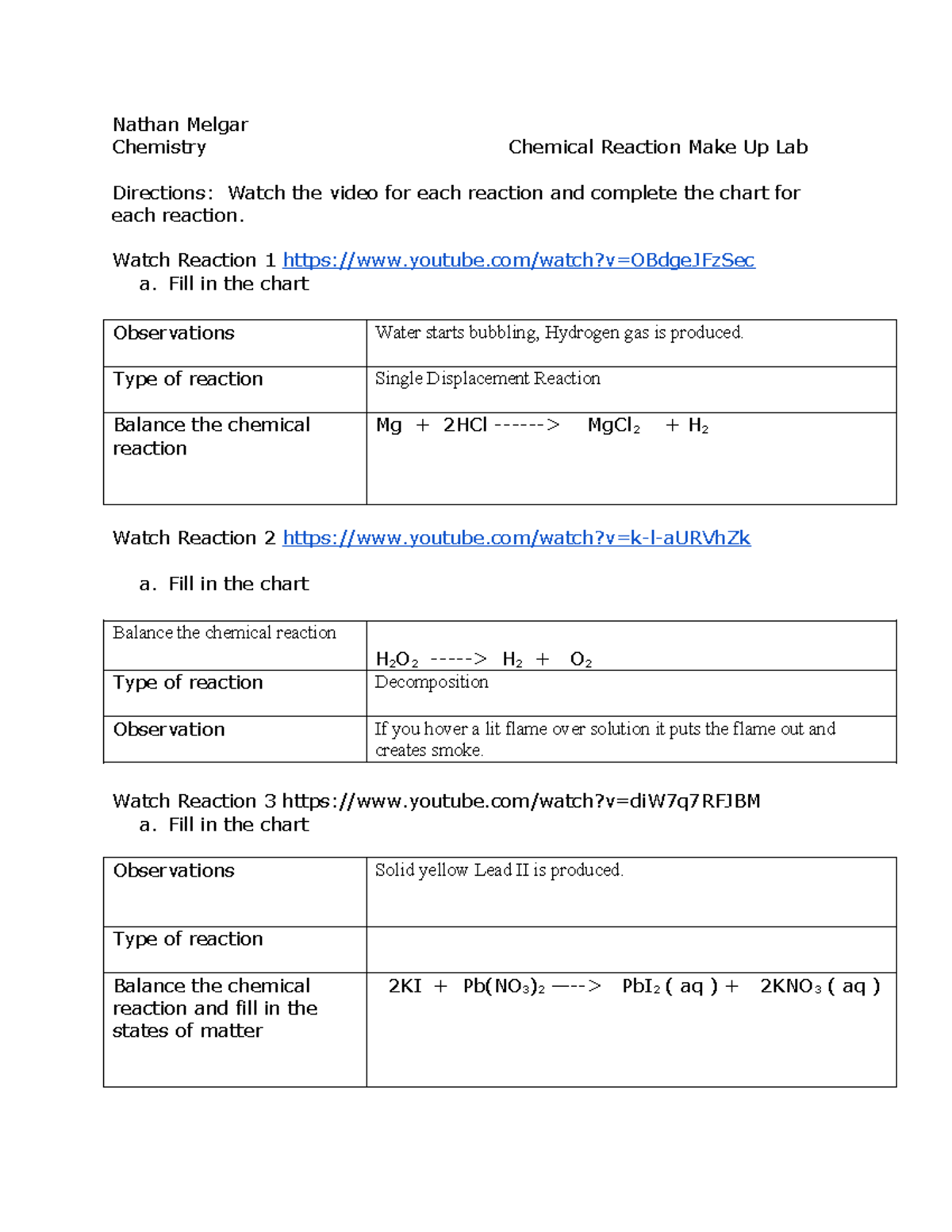 Reactions+Lab+Make+up - Nathan Melgar Chemistry Chemical Reaction Make ...