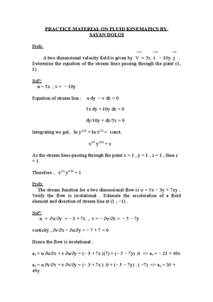 Fluid Kinematics Important Formulas Fluid Mechanics Studocu