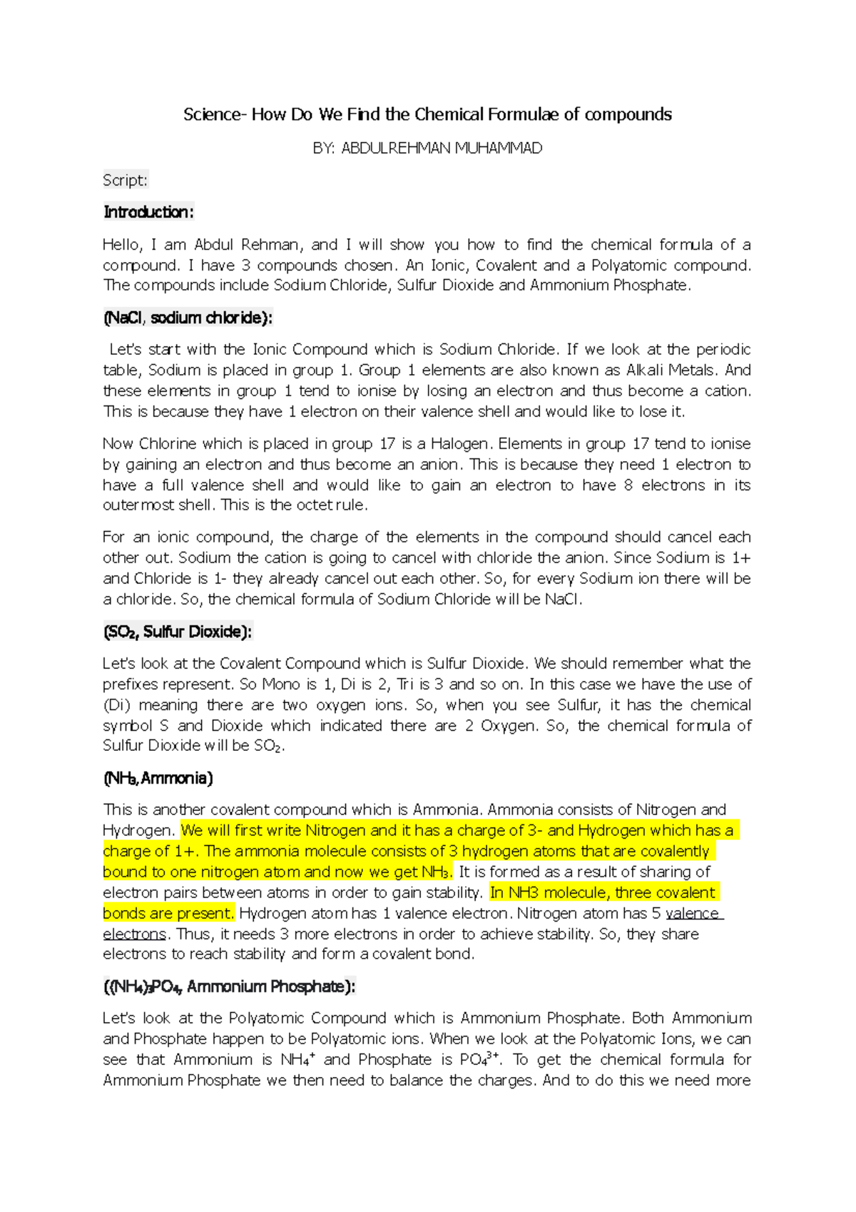 Science- Finding Formulae - Science- How Do We Find the Chemical ...