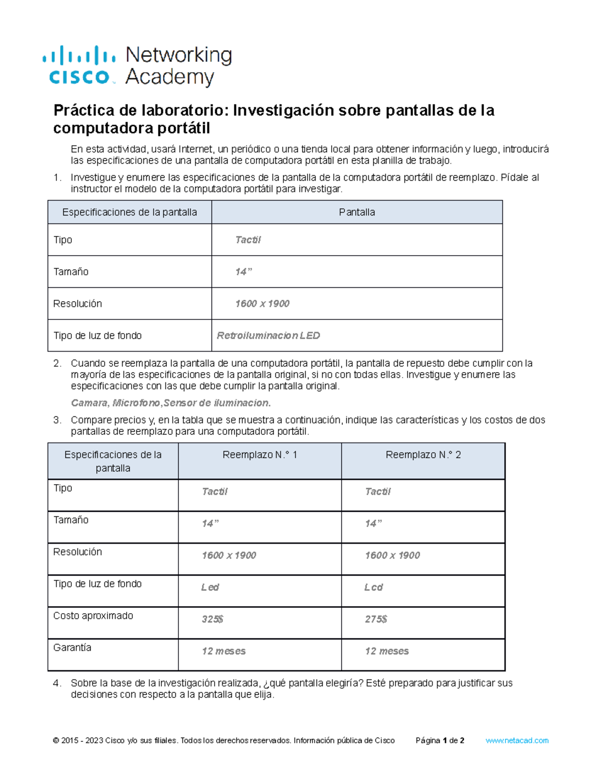 7.3.2.4 Lab - Research Laptop Screens - Práctica de laboratorio ...