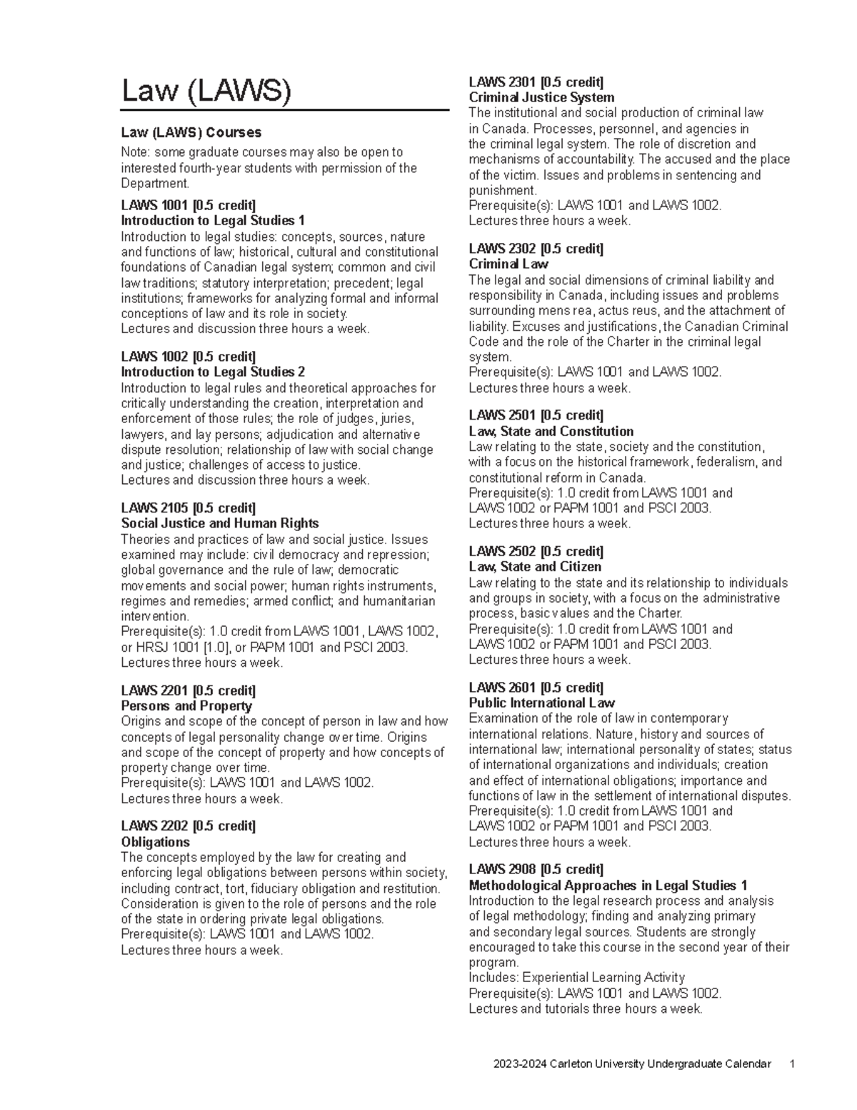 LAWS - COURSE OUTLINE GUIDELINE - 2023-2024 Carleton University ...
