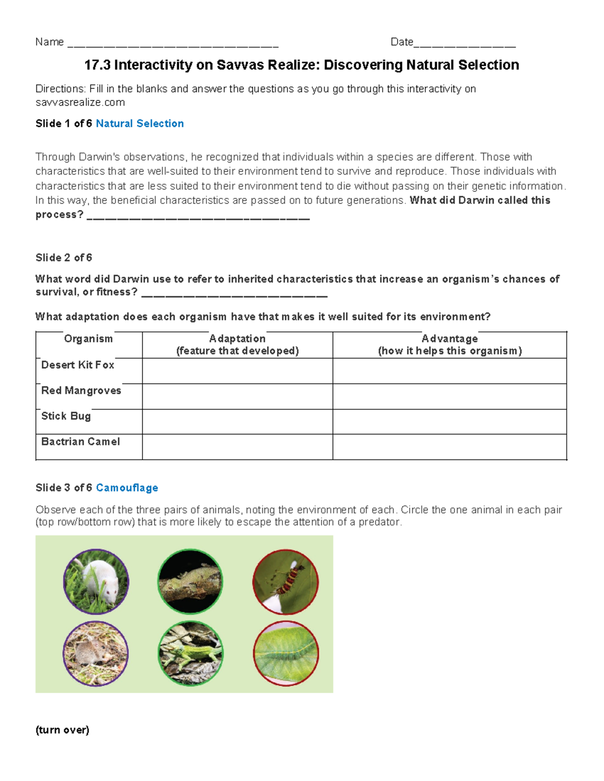 17.3 Interactivity Discovering Natural Selection - Name
