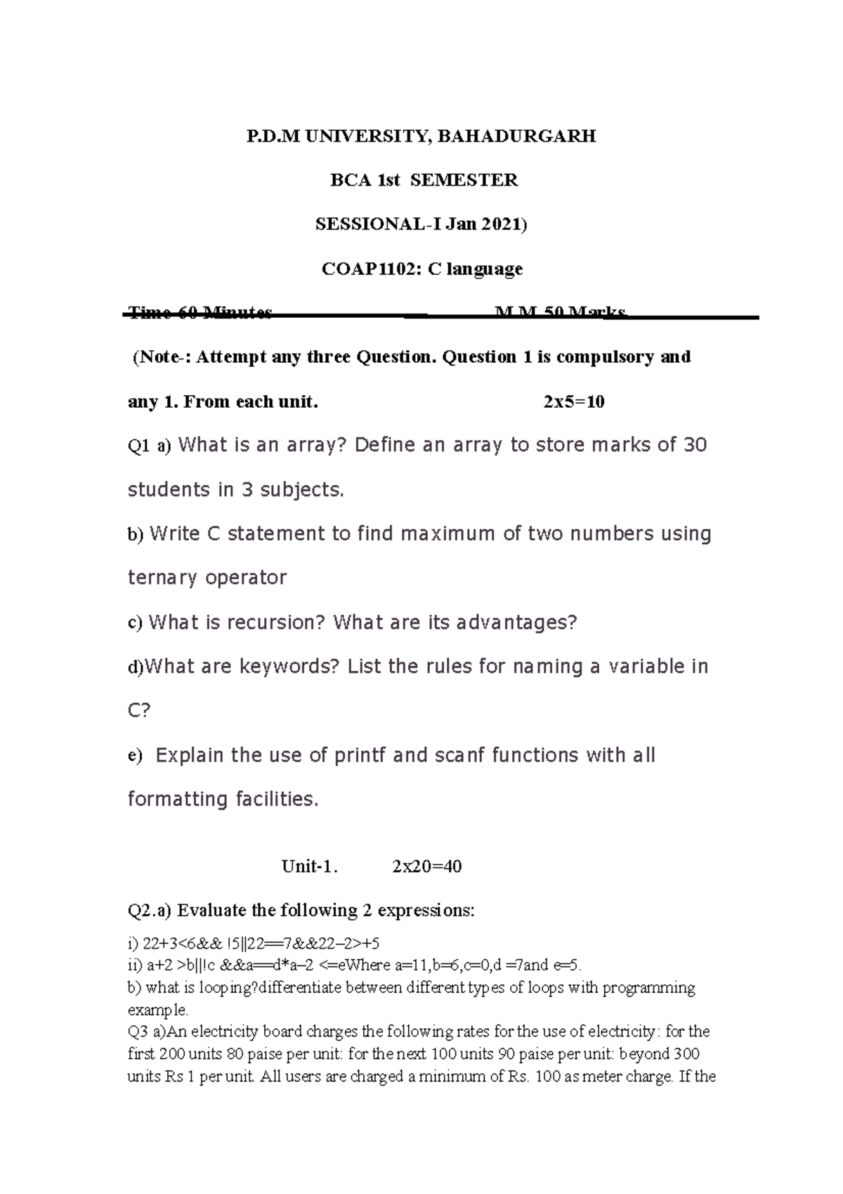 Bca 1 C sessional 1 - P.D UNIVERSITY, BAHADURGARH BCA 1st SEMESTER ...