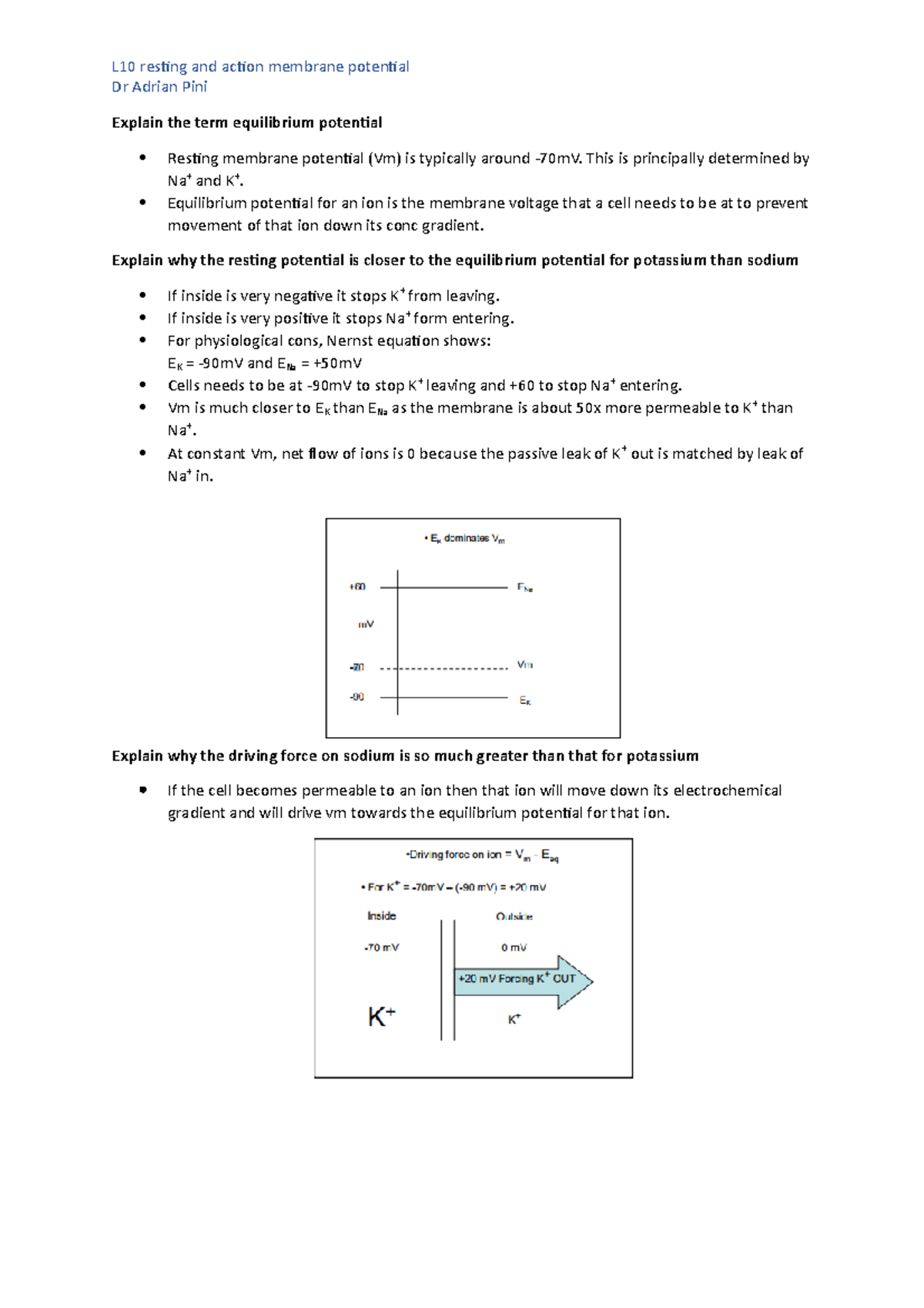 L10 resting and action potential - Dr Adrian Pini Explain the term ...