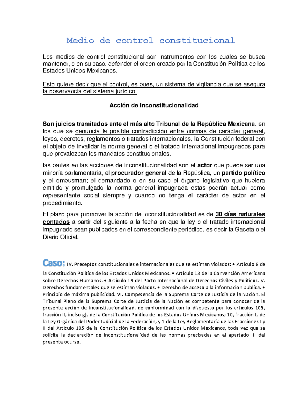 Accion de inconstitucionalidad - Medio de control constitucional Los ...