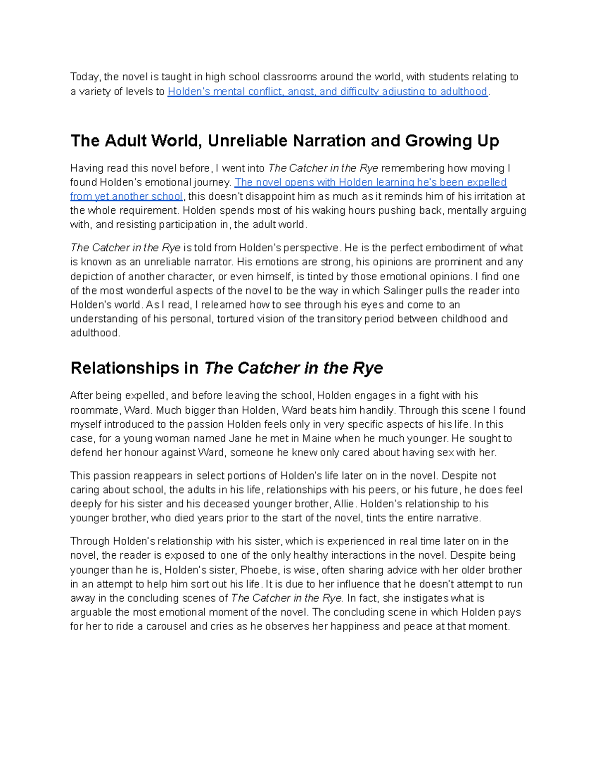 Untitled document - Its a report on the catcher in the rye - Today, the ...