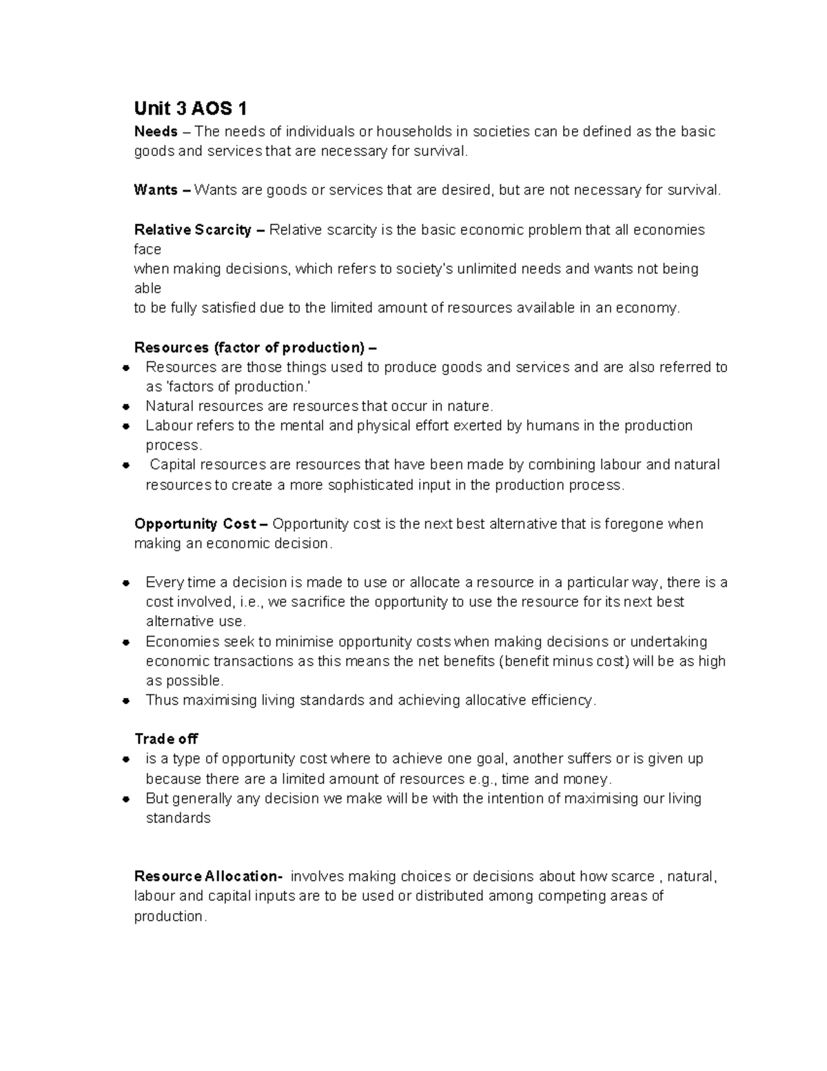 Unit 3 AOS 1 - Summary Key Concepts in VCE Economics 2 Units 3 And 4 ...