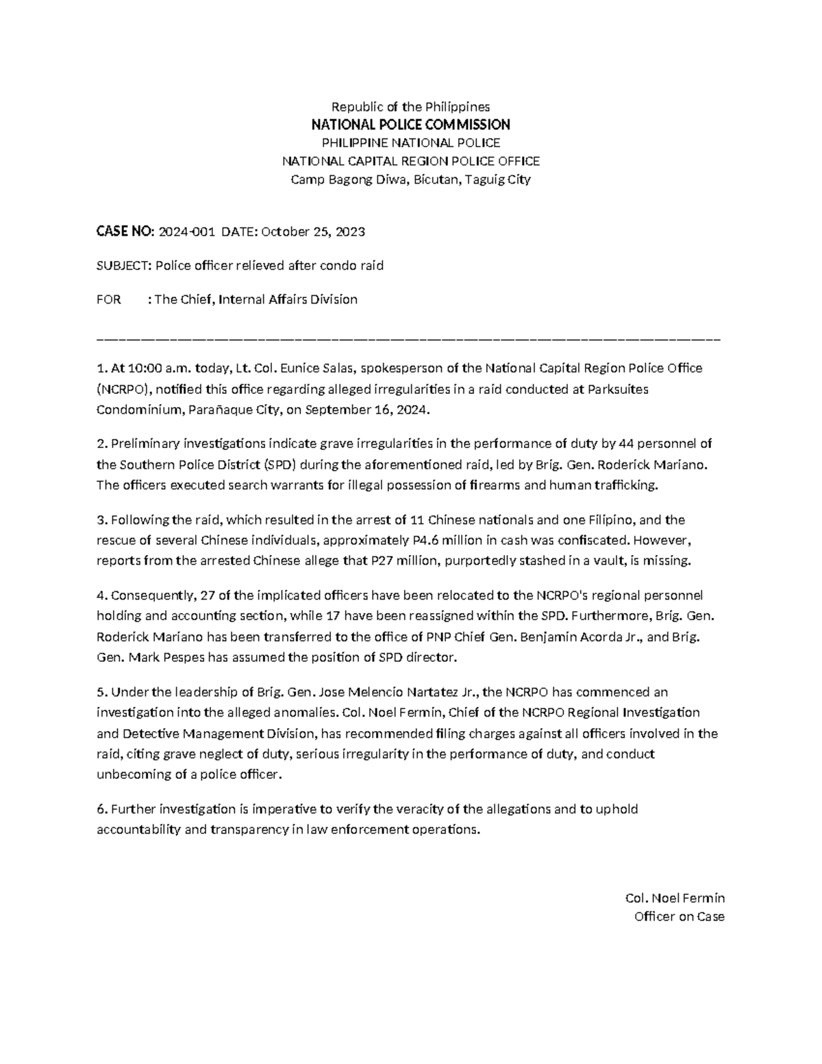 Initial- Report- Original - Republic of the Philippines NATIONAL POLICE ...