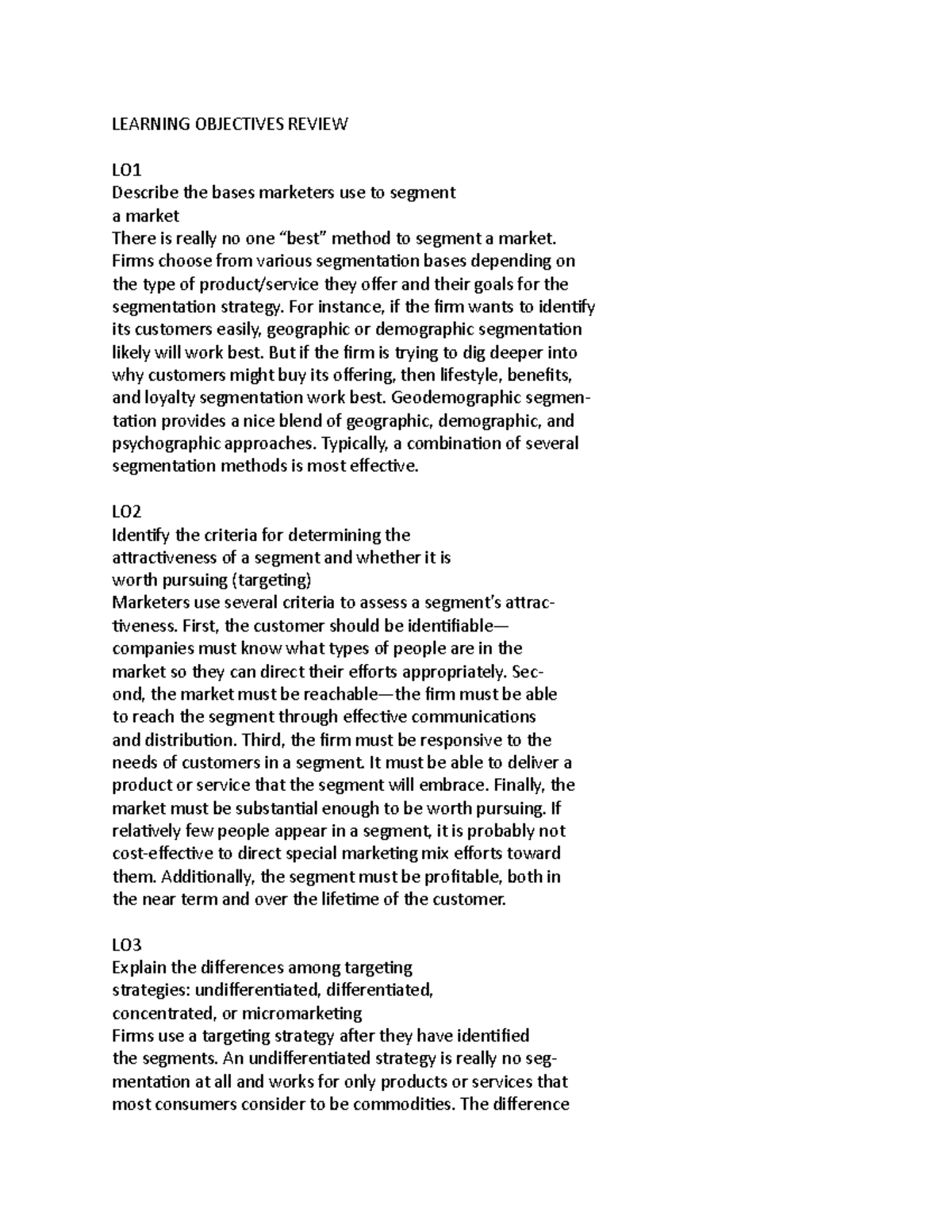 Learning Objectives Review 6 - LEARNING OBJECTIVES REVIEW LO Describe ...