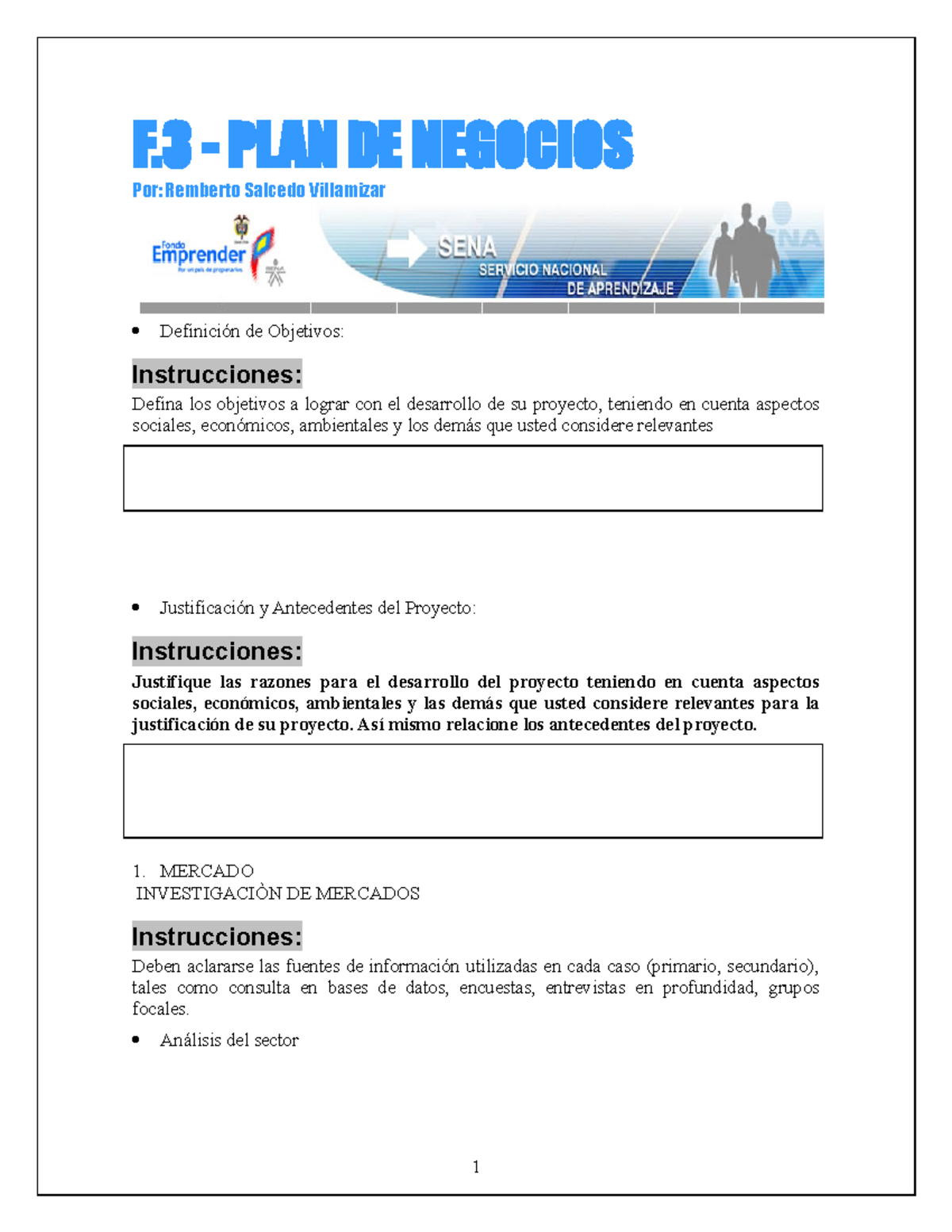 77343901 f3 Formato Para Presentar Proyecto Fondo Emprender - F. 3 ...