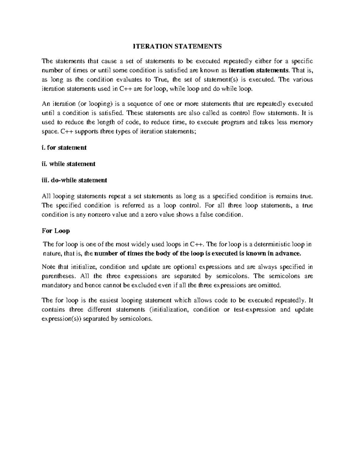 Loops in c++ language - ITERATION STATEMENTS The statements that cause ...