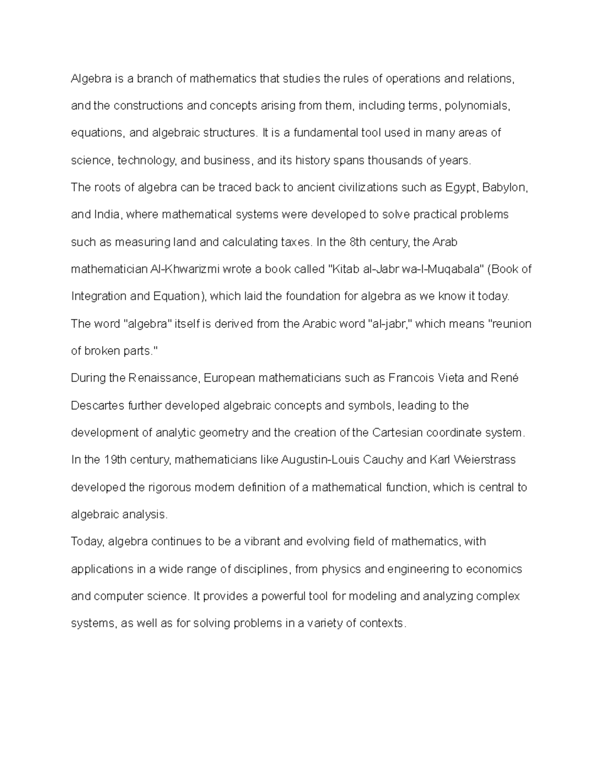 Algebra lecture key - Algebra is a branch of mathematics that studies ...