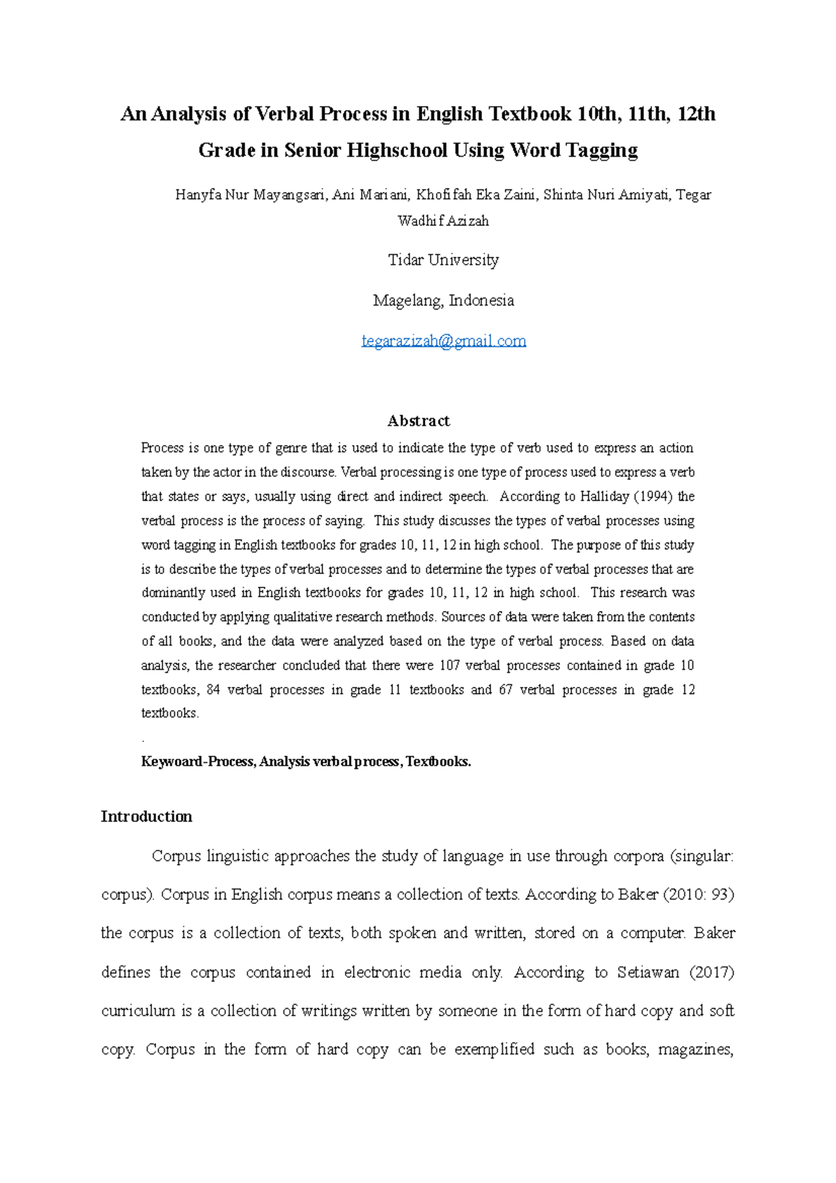 Paper Analysis of Verbal Process in English Textbook - Verbal ...