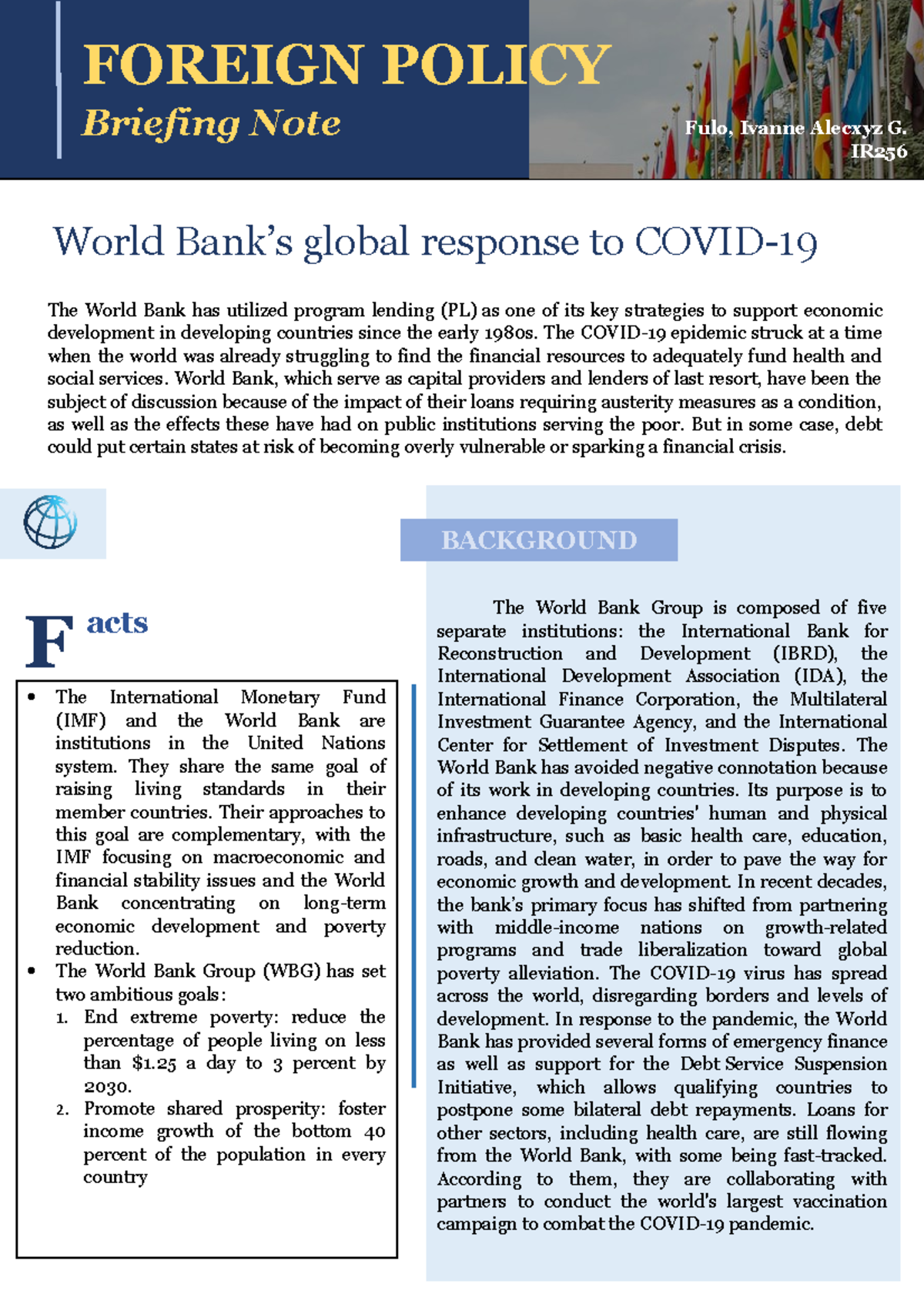 FOREIGN POLICY Briefing Note (World Bank’s global response to COVID-19 ...