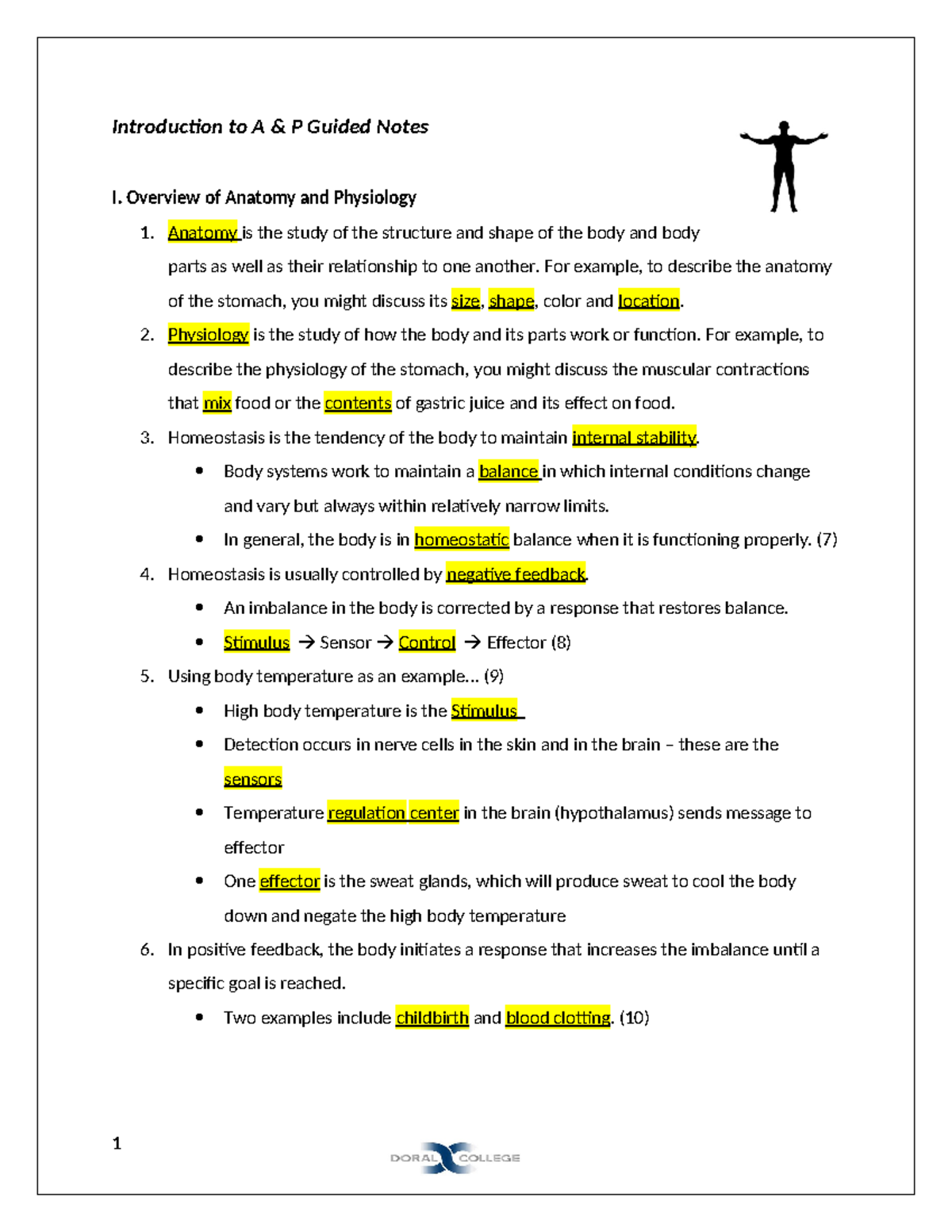 Intro to AP Guided Notes - Introduction to A & P Guided Notes I ...