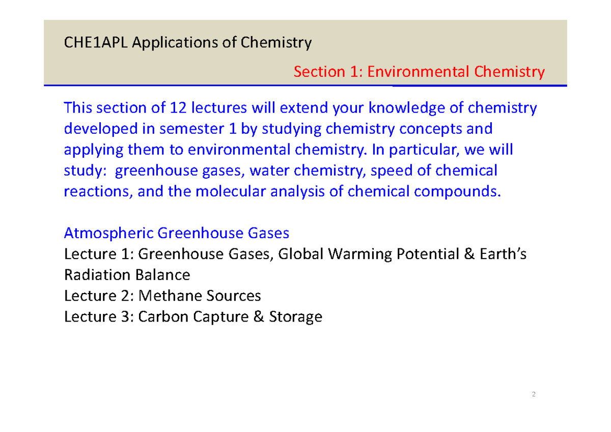 2018 Lectures 1 Geenhouse Gases - This section of 12 lectures will ...