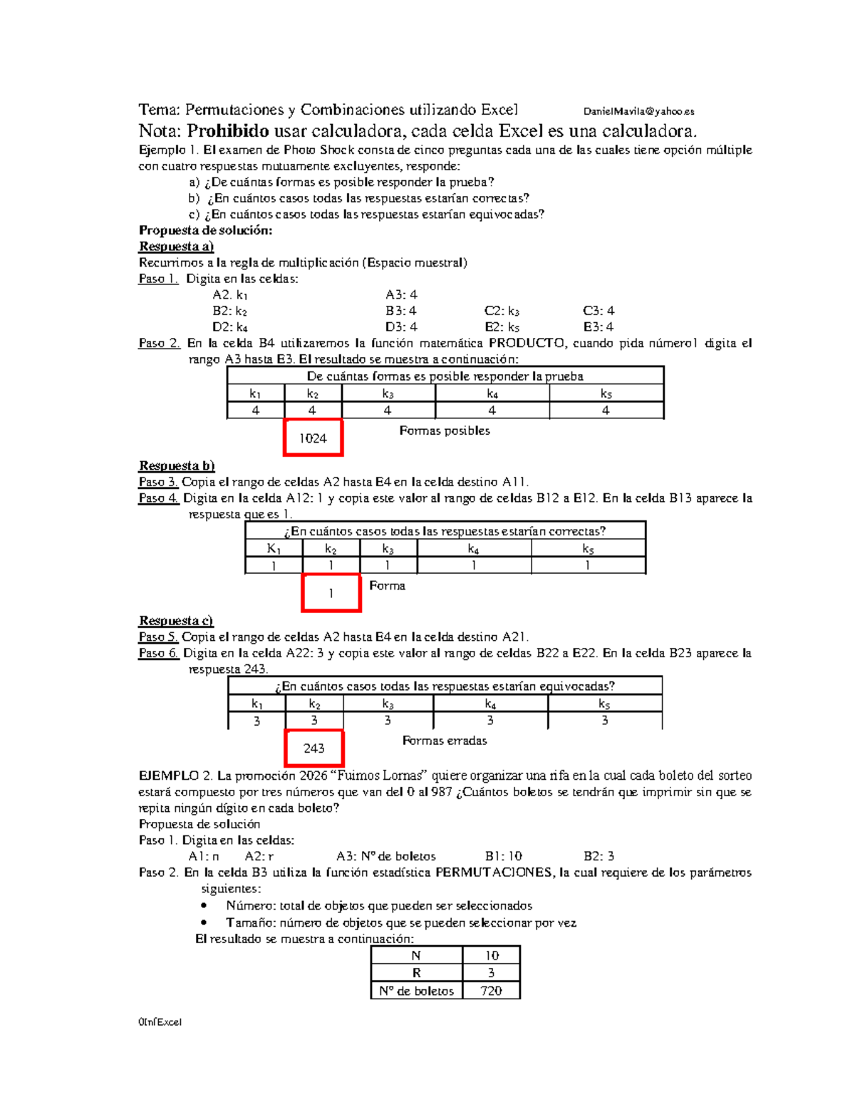 Combinaciones y Permutaciones en Excel - 0InfExcel Tema: Permutaciones y Combinaciones ...