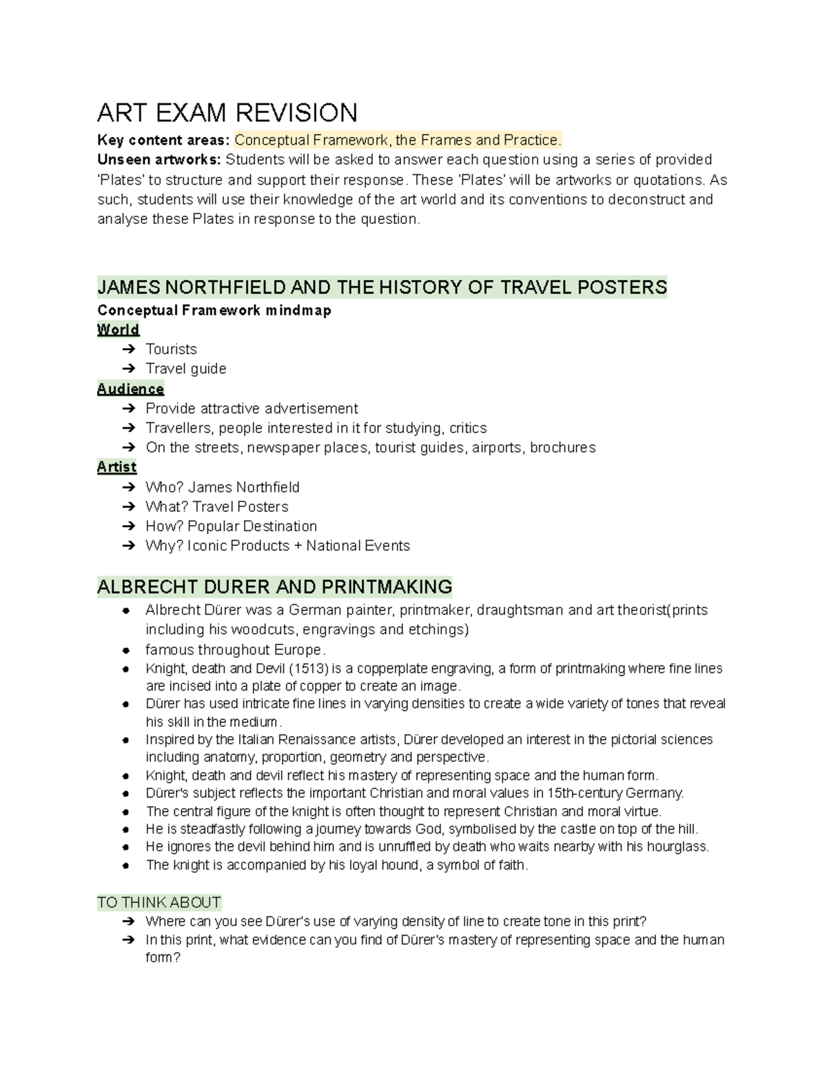 ART EXAM Revision - year 11 study notes - ART EXAM REVISION Key content ...