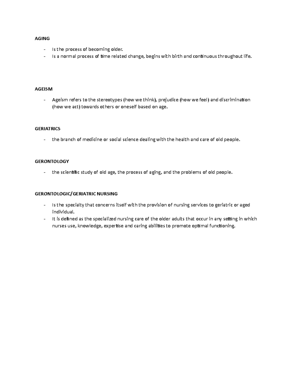 Activity 1 CARE OF THE Older Adults - AGING Is the process of becoming ...