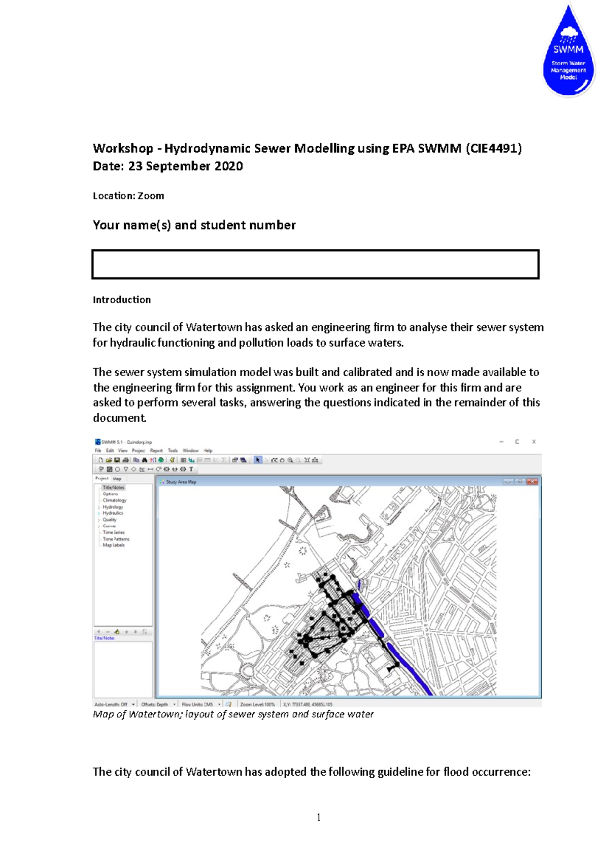 Workshop 1 with answers - Workshop - Hydrodynamic Sewer Modelling using ...