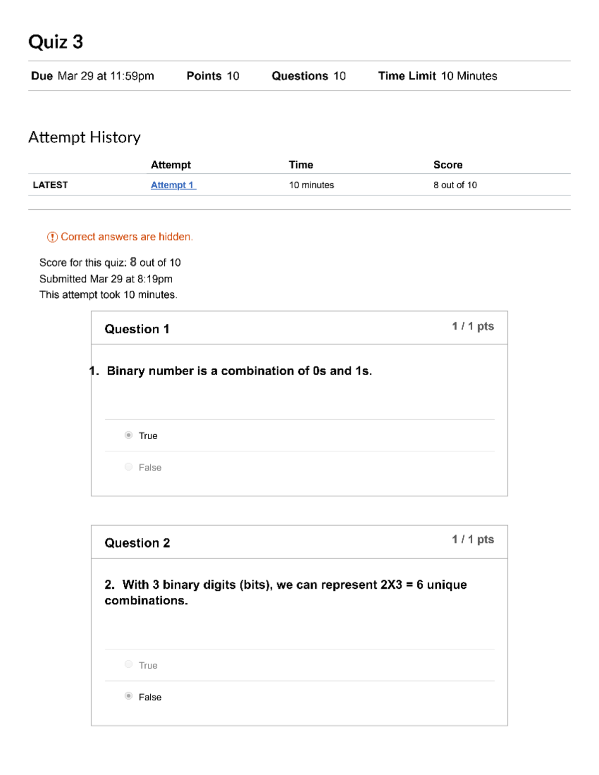 Quiz 3 questions and answers - Quiz 3 Due Mar 29 at 11:59pm Points 10 ...