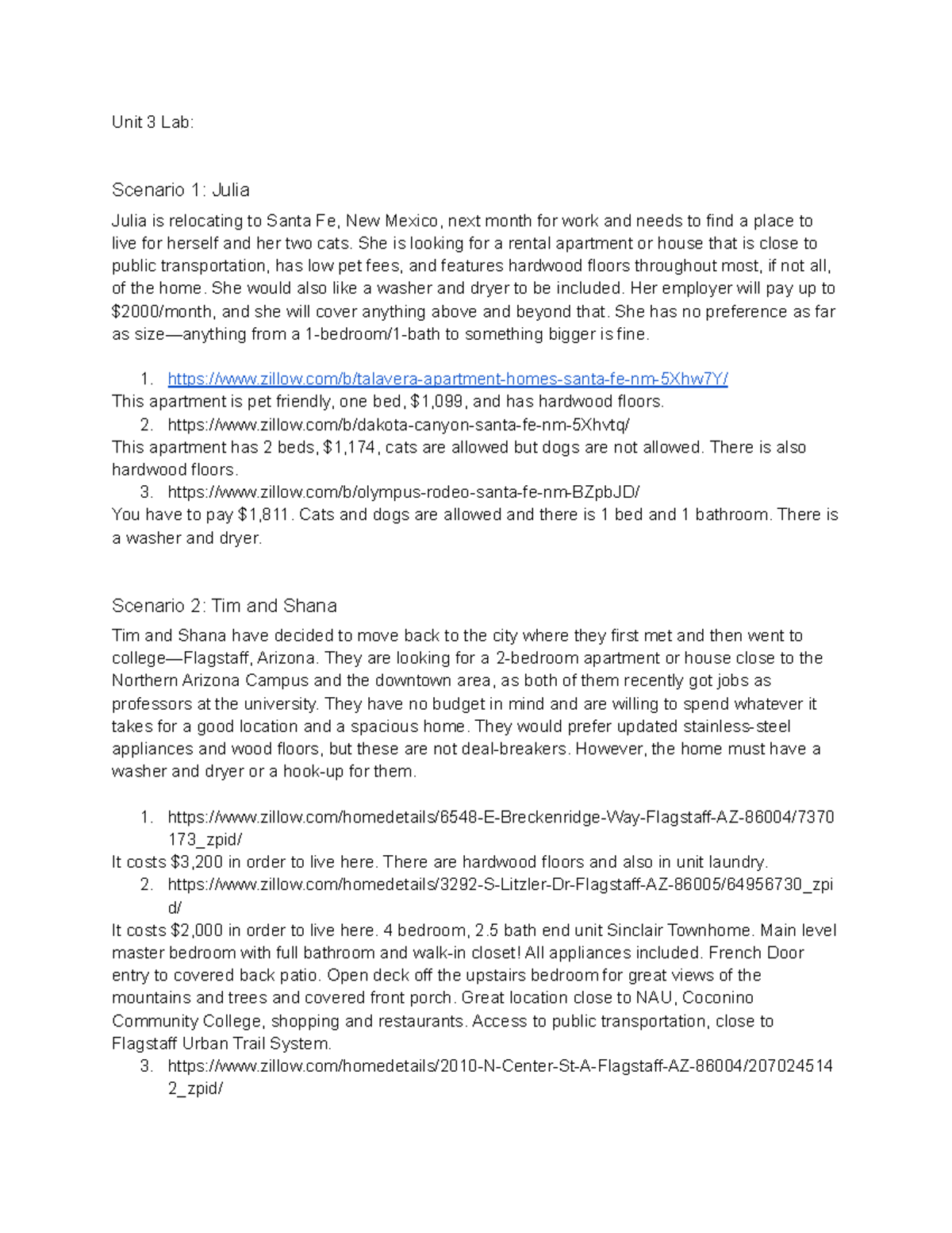 Unit 3 Lab - Notes for class - Unit 3 Lab: Scenario 1: Julia Julia is ...