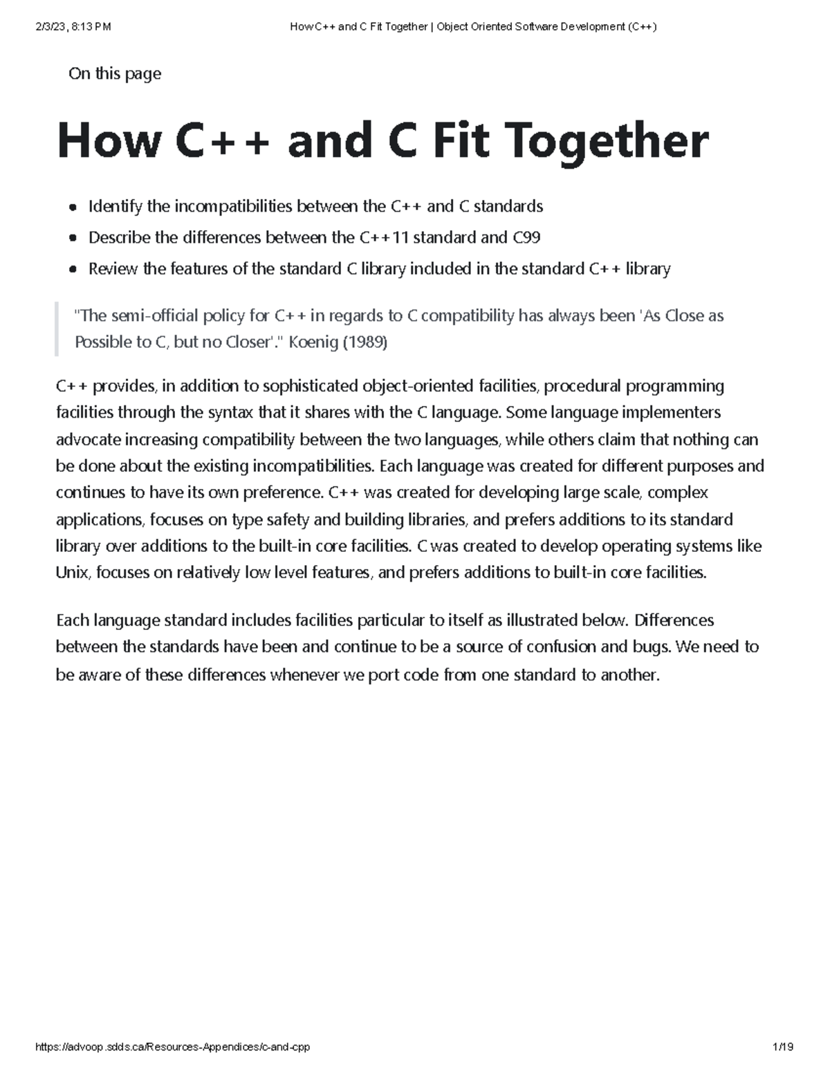 How C++ and C Fit Together Object Oriented Software Development (C++) - On this page How C++ and ...